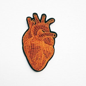 Gold Heart Embroidered Patch, Iron On, Anatomical Heart, Beating Heart ...