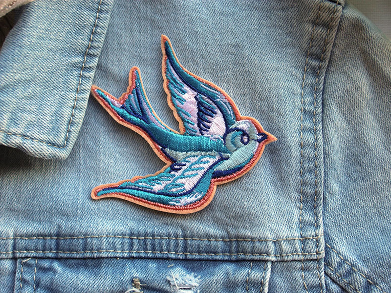 Blue Bird Embroidered Patch Iron on Patches for Jackets Blue | Etsy