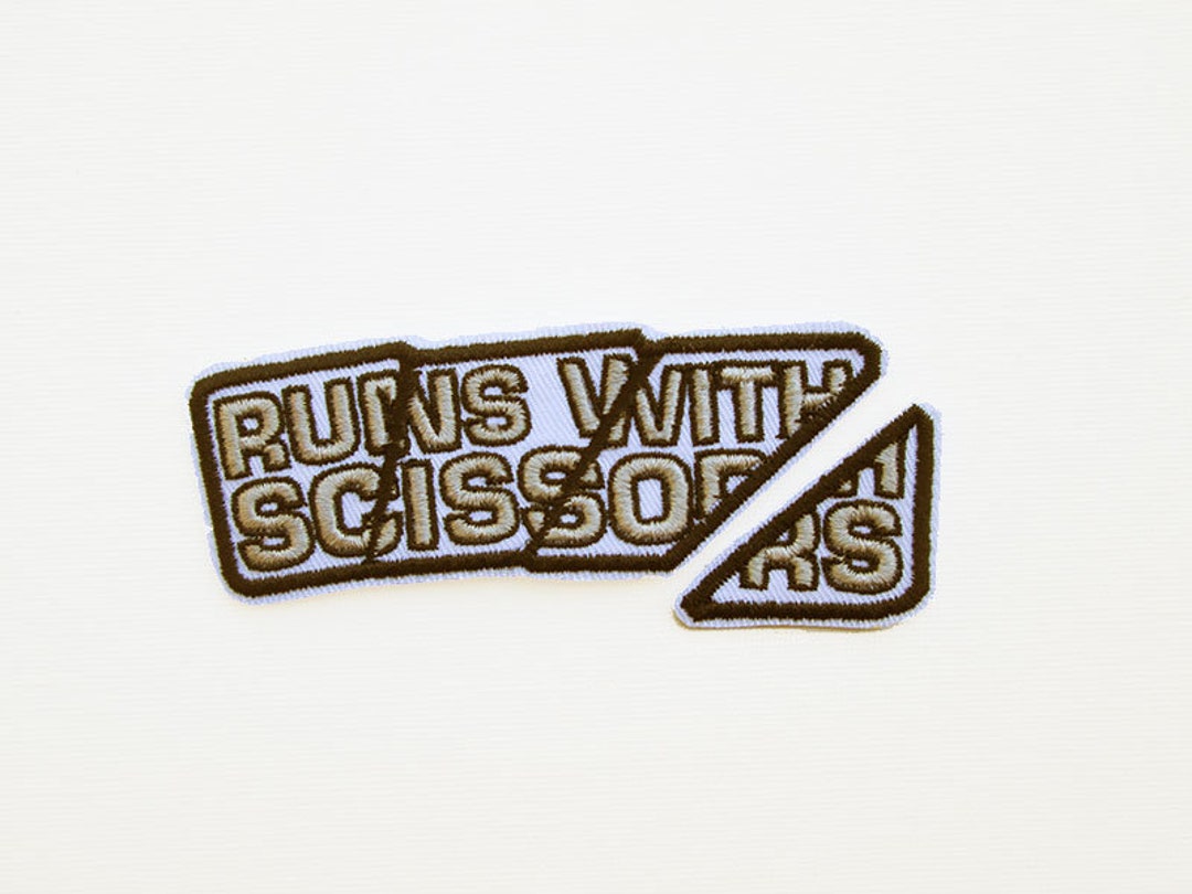 Runs With Scissors Embroidered Iron on Patches for Jackets Fun Warning ...