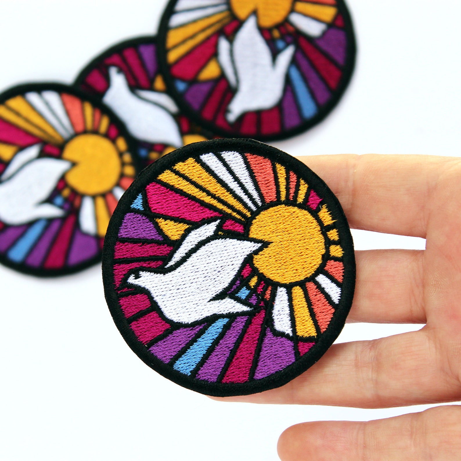 White Peace Dove Embroidered Iron on Patch Bohemian Rainbow - Etsy