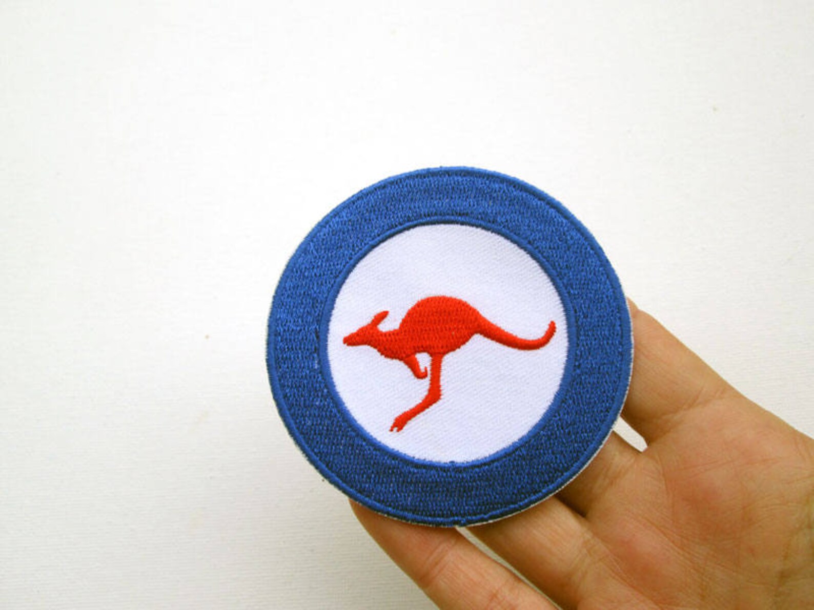 Kangaroo Embroidered patch Iron on Roundel Flying Kangaroo | Etsy