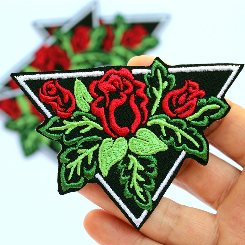 Red Rose Embroidered Patch Iron On Patches For Jackets Rose Etsy