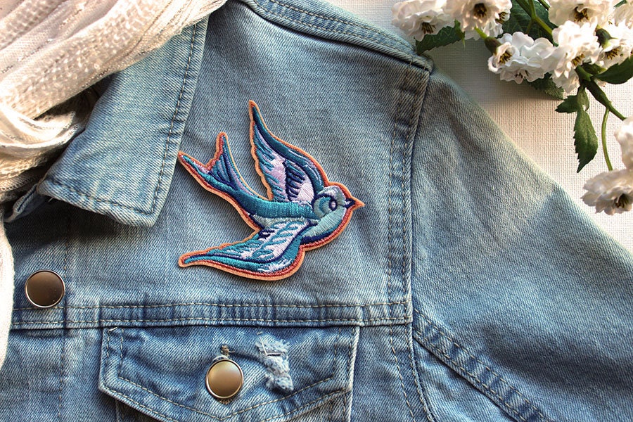 Blue Bird Embroidered Patch Iron on Patches for Jackets Blue | Etsy