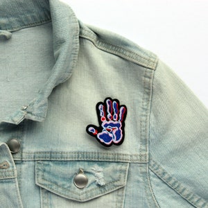 Hand Print Embroidered Patch Iron on Patches for Jackets Neon Hand Palm ...