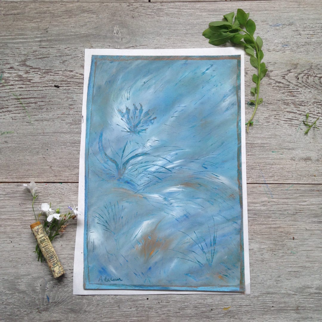 Illustration Oil Pastels - Winter Flower in the Snow Wind - Etsy