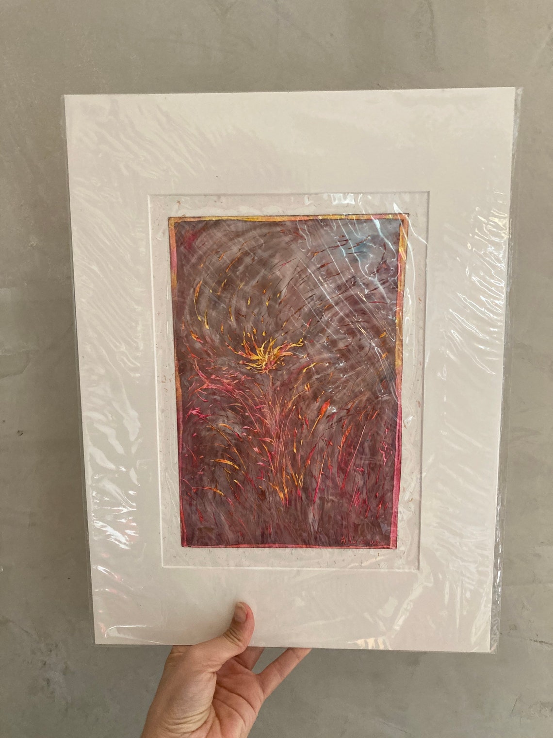 Wall Art Abstract Oil Pastel Flower Fire Wind Orange Pink - Etsy