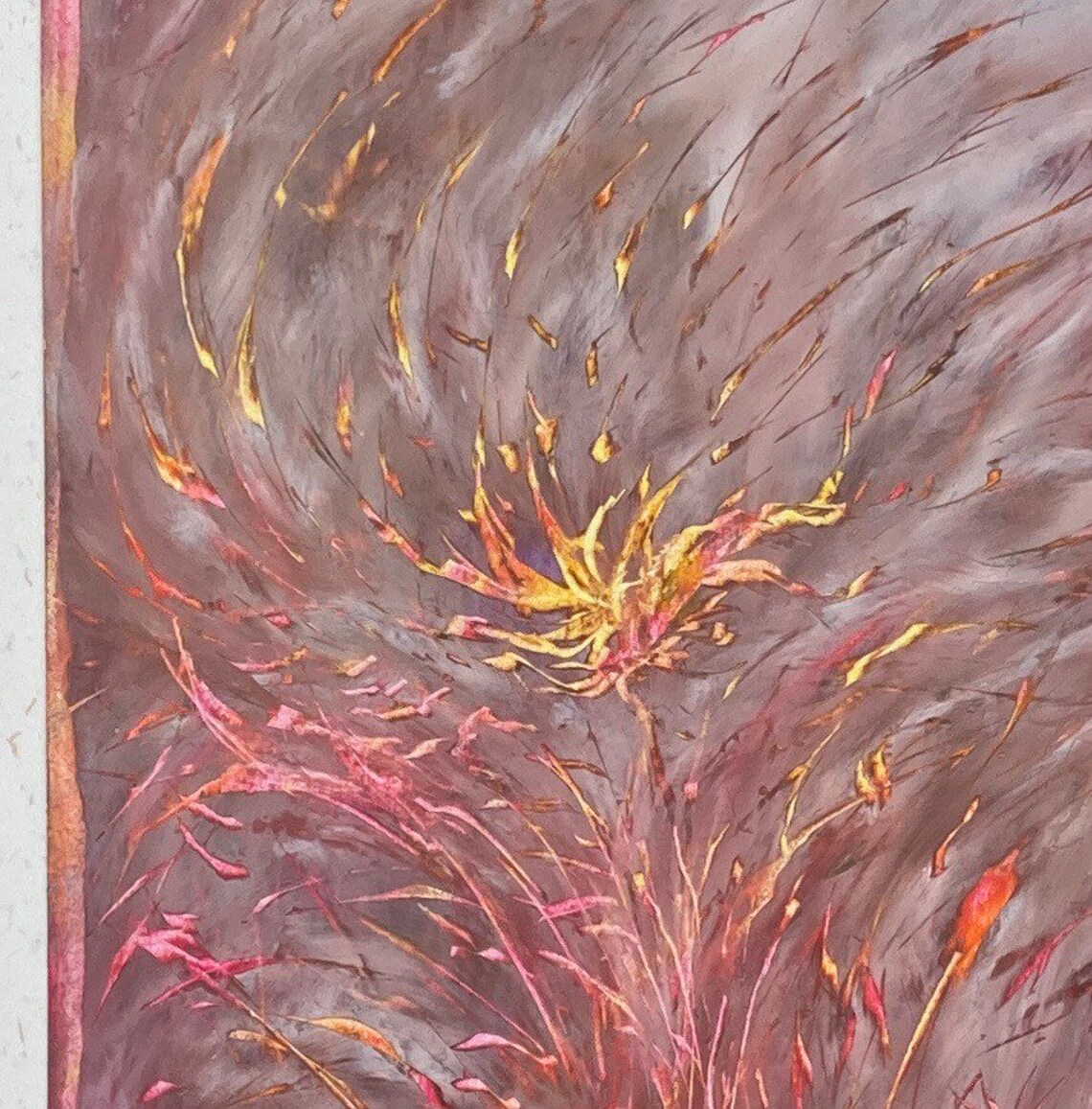 Wall Art Abstract Oil Pastel Flower Fire Wind Orange Pink - Etsy