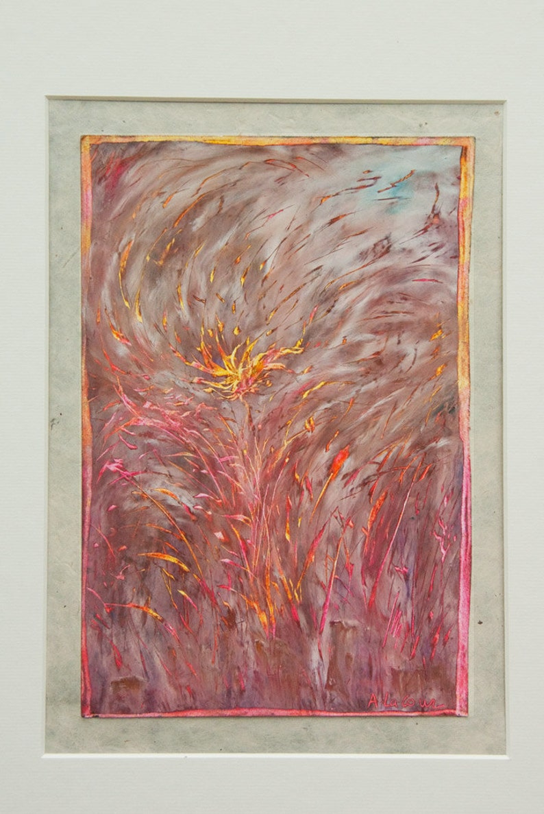 Wall art abstract Oil pastel Flower fire wind orange pink | Etsy