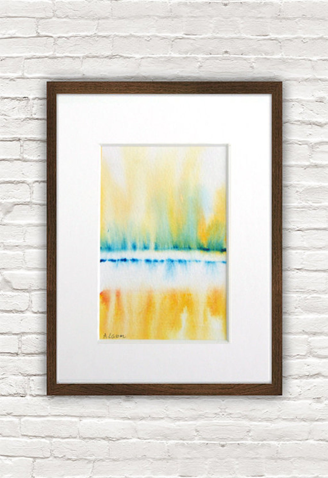 Yellow Blue Landscape - Golden River - Original Abstract Watercolor ...