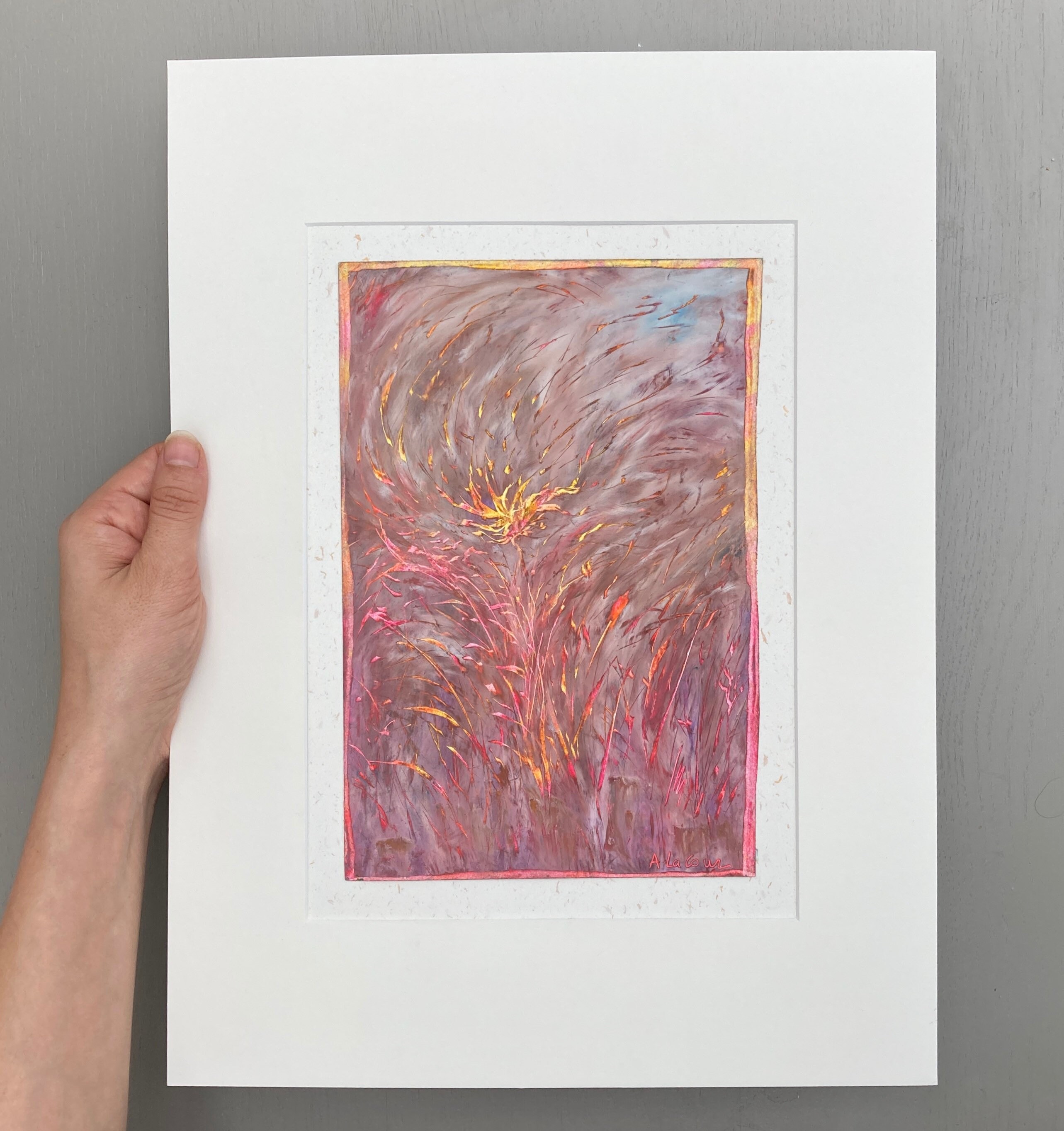 Wall Art Abstract - Oil Pastel - Flower Fire Wind Orange Pink - Summer ...