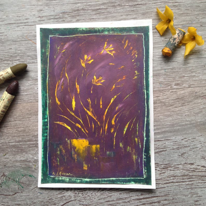 Original Painting by French Artist Oil Pastels Purple and - Etsy