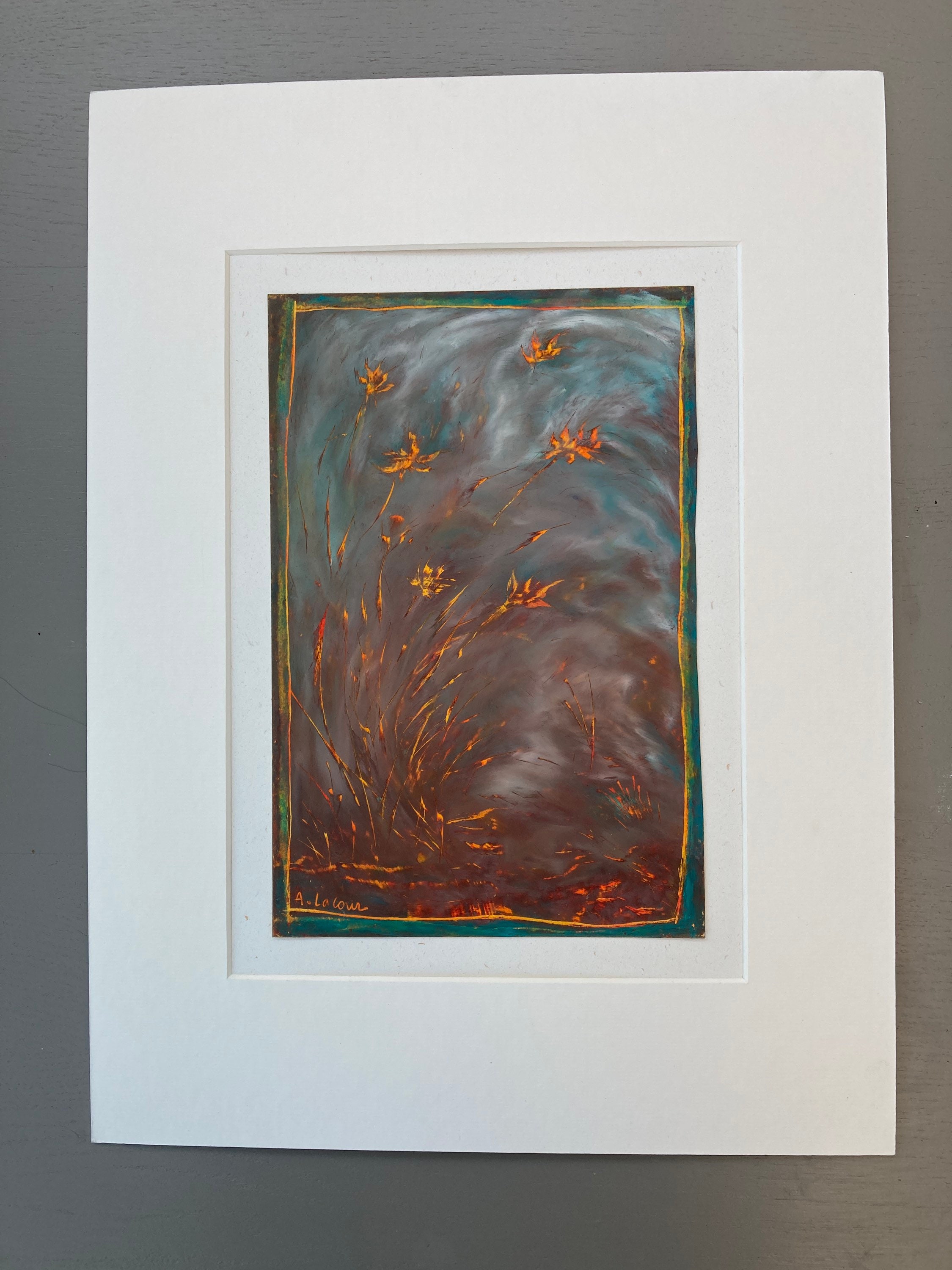 Autumn Decor - Oil Pastels - 12x15 - Yellow Orange Flowers in Windy ...