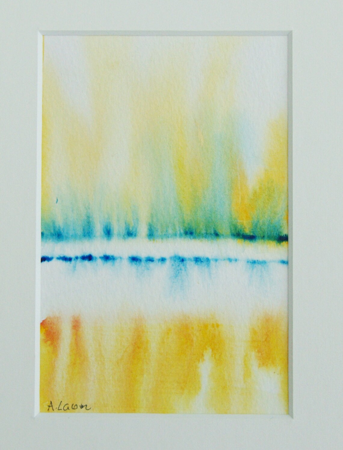 Yellow Blue Landscape - Golden River - Original Abstract Watercolor ...
