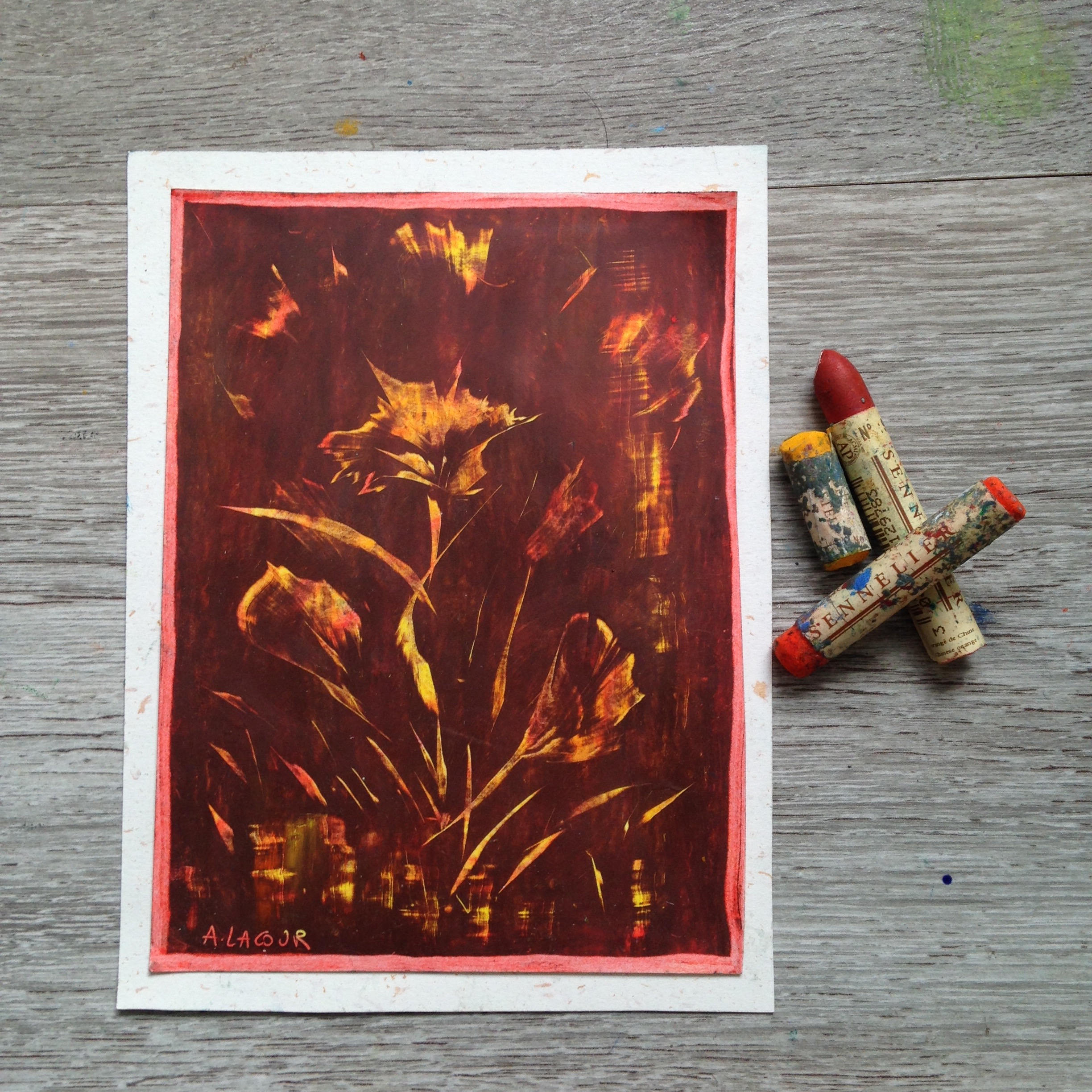 Oil Pastel Flower Drawing, Original 12x16cm on Canson Paper, Wall Art ...