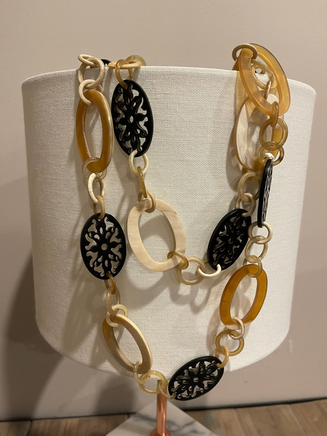 Vintage Genuine Buffalo Horn Ovals Filigree Handmade Chain Necklace - Etsy