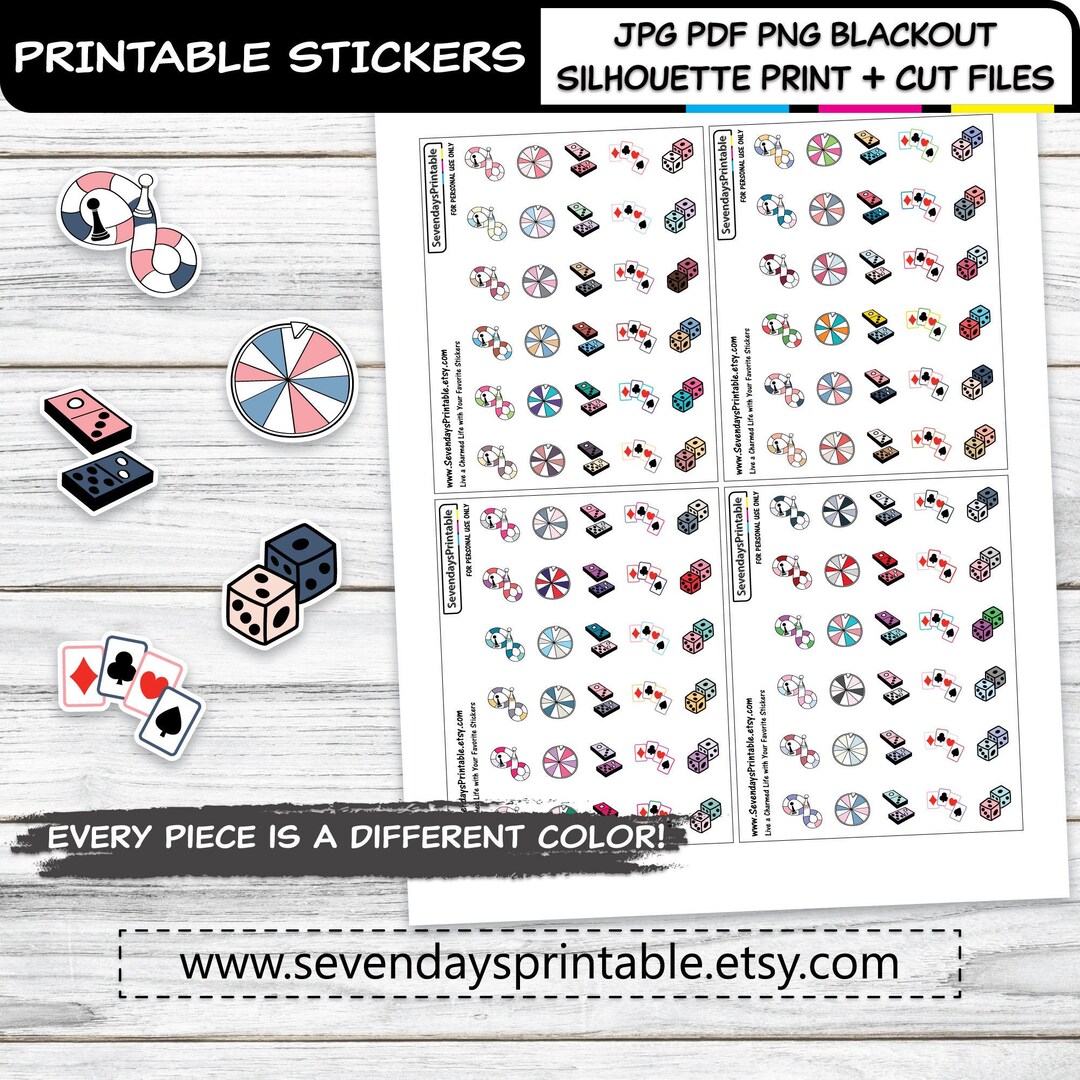 Printable Planner Stickers BOARD GAME HANGOUT, Dice Dart Domino Poker ...