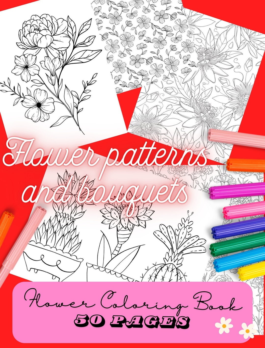 Flower Coloring Book: 50 Floral Pattern Pages (printable PDF) - Etsy