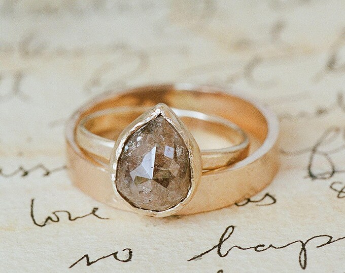 Pear Rose Cut Diamond Engagement Ring Brown Gray Rose Cut Diamond ...