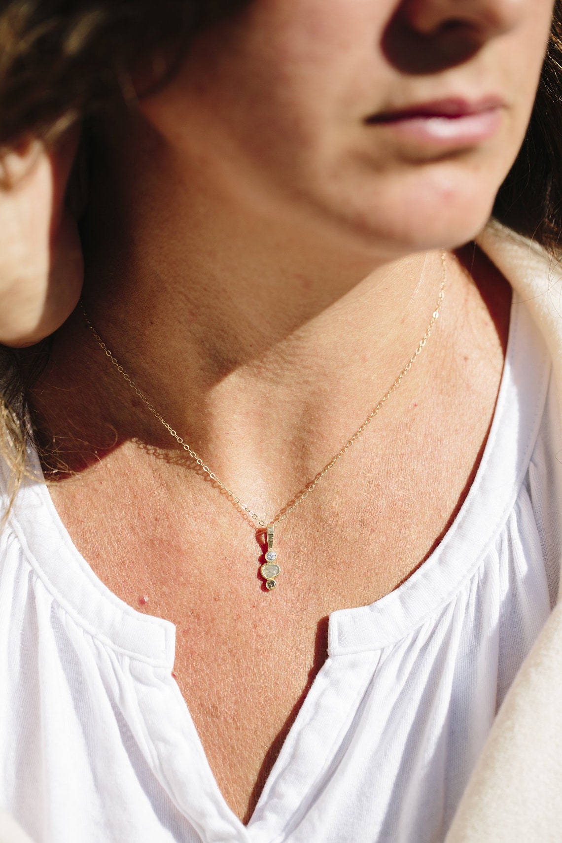 Diamond Pebbles Necklace 14k Hammered Gold Diamond Necklace - Etsy