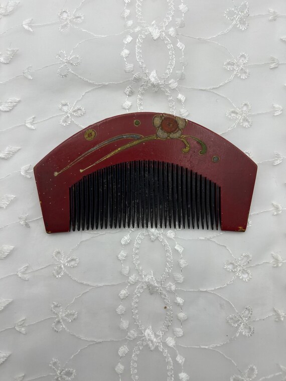 Red Japanese kushi hair comb - Gem