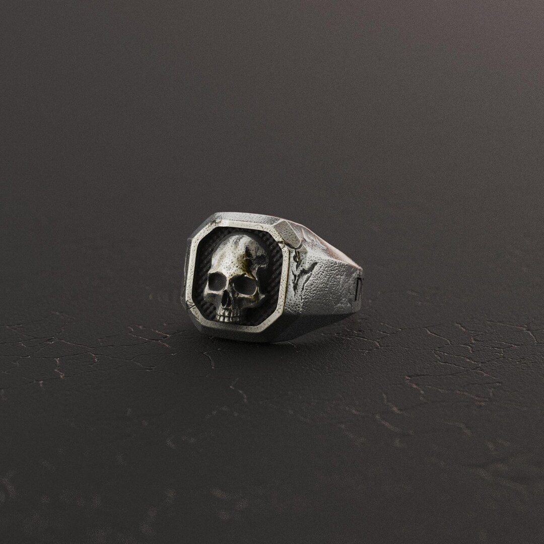 Skull Signet Ring for Men - Gothic Silver Skull Ring - Custom Engraved ...