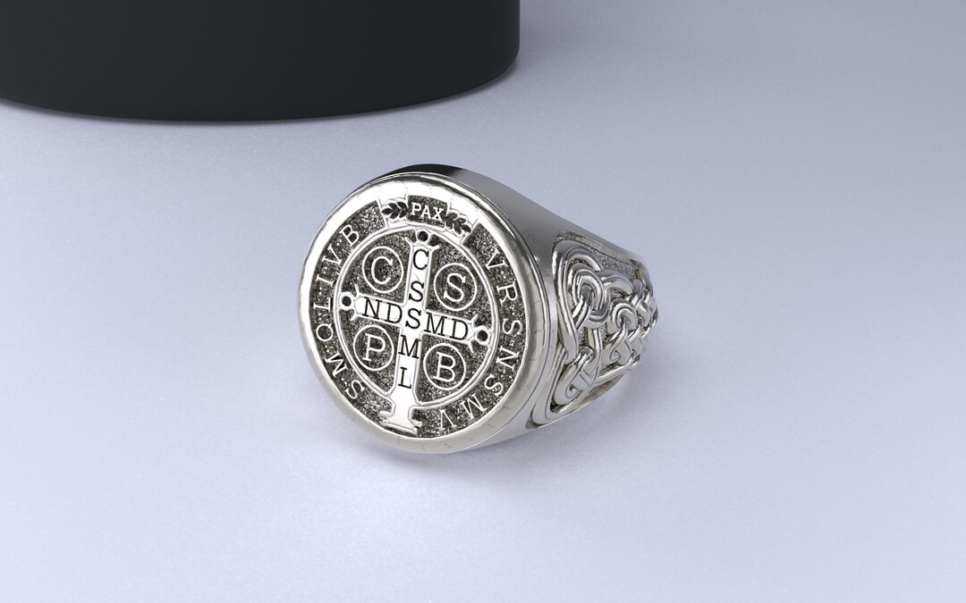 Sterling Silver St Benedict Medal Signet Ring With Celtic Knot - Etsy