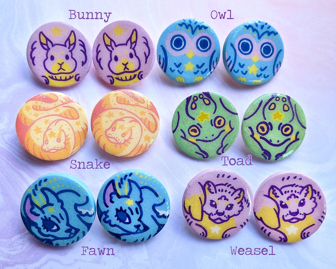 Handmade Starry Animal Clay Pin: Bunny, Owl, Snake, Fawn - Etsy
