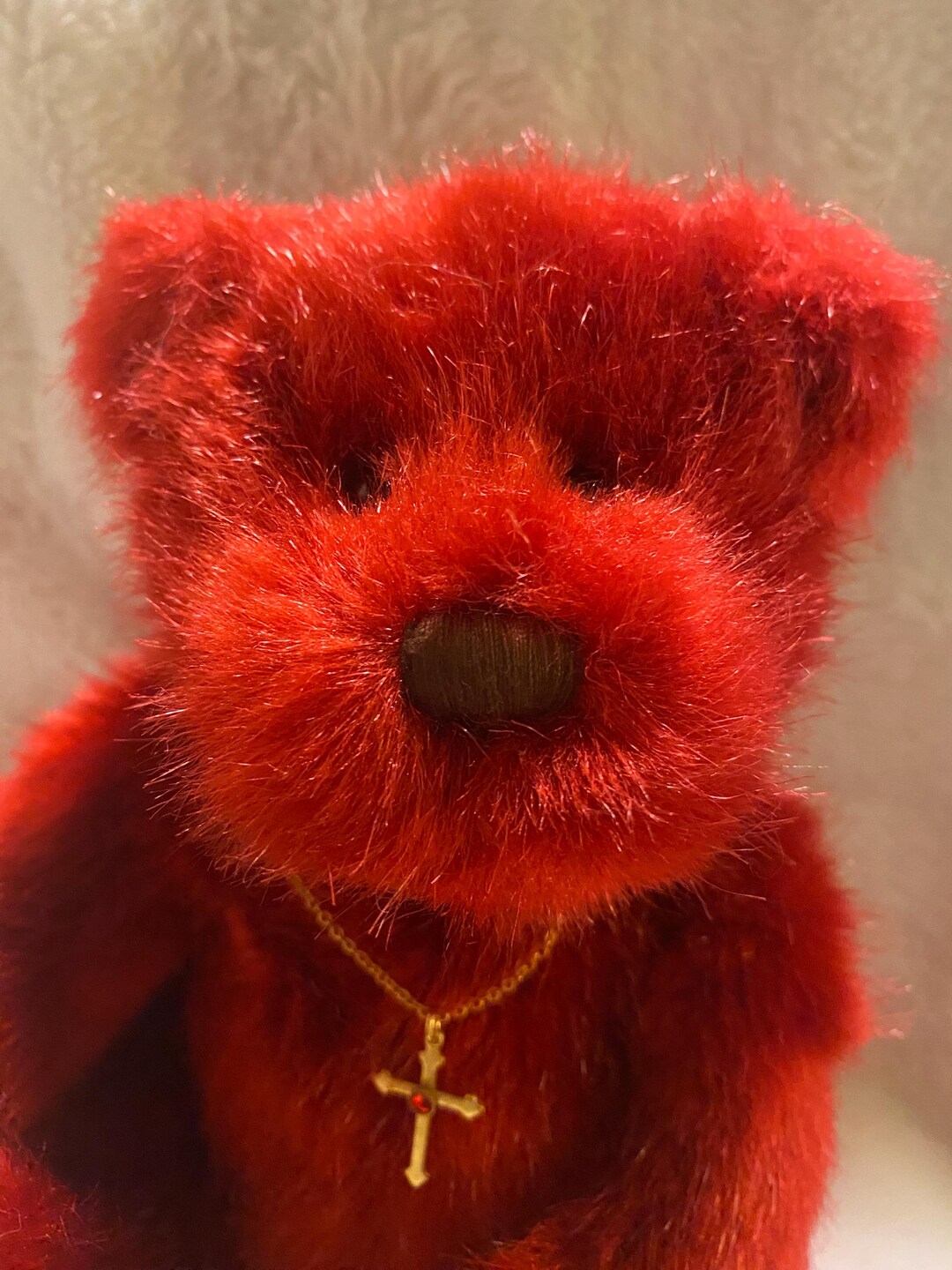 Vintage Red Plush Teddy Bear With Cross Bracelet by Applause - Scented ...