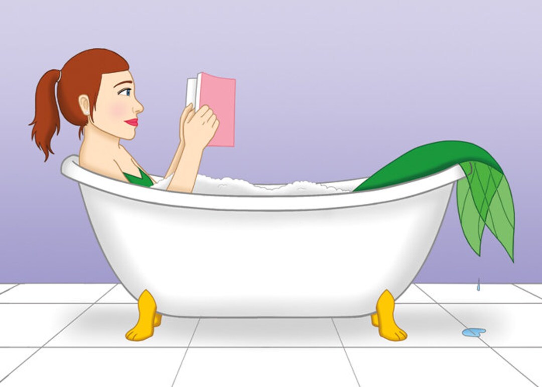 Mermaid Taking A Bath While Reading Art Print 4.75" X 7" - Etsy