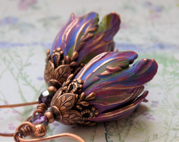 Blue Purple Green Patina Hand Painted Copper Tulip Flower - Etsy