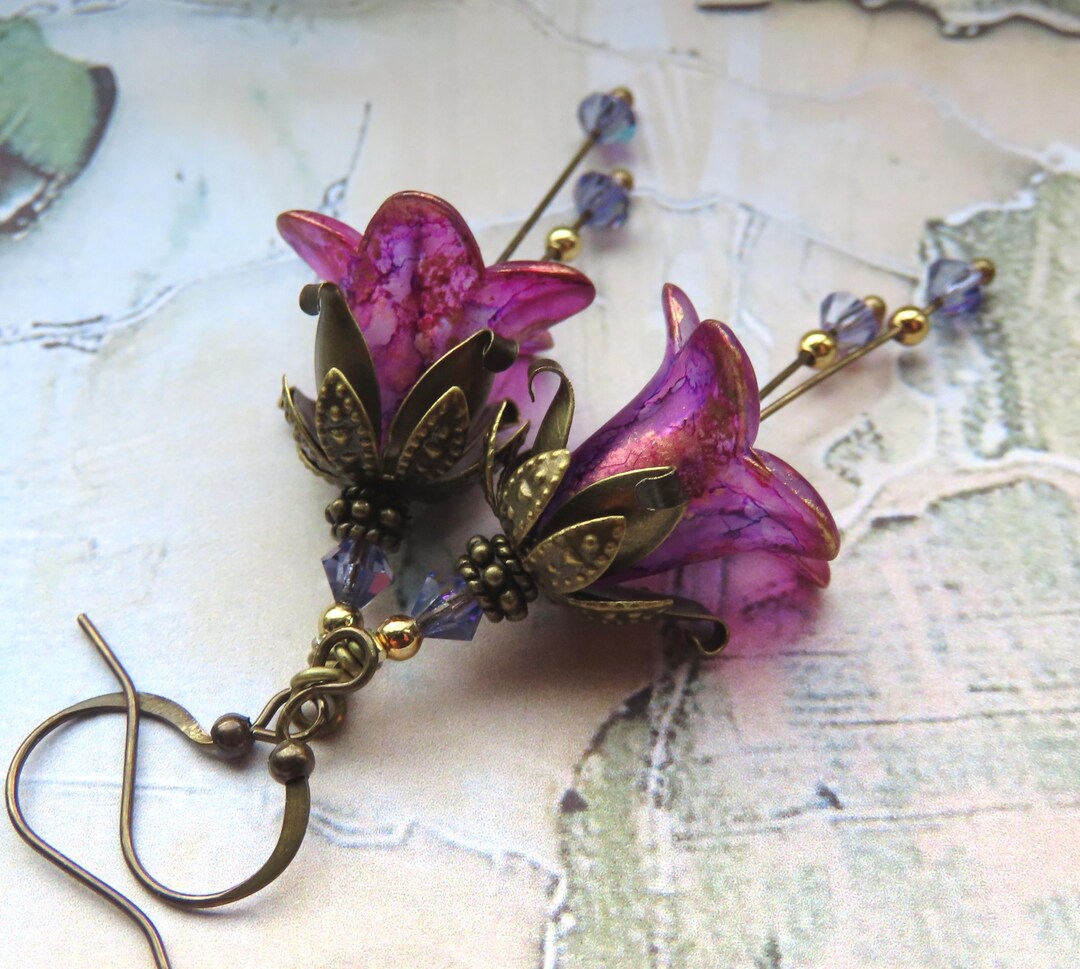 Fairycore Pixie Elfin Hand Painted 'thistles' Flower Dangle Earrings ...