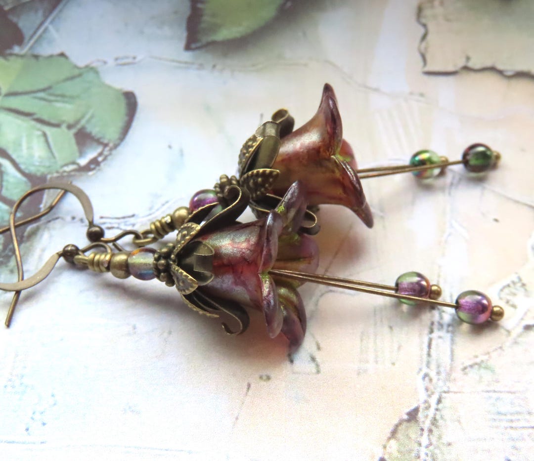 Fairycore Pixie Elfin Hand Painted 'ivy' Flower Dangle Earrings With ...