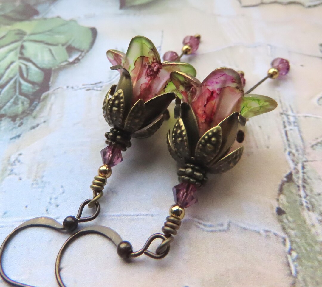 Fairycore Pixie Elfin Hand Painted 'meadow Orchid' Flower Dangle ...