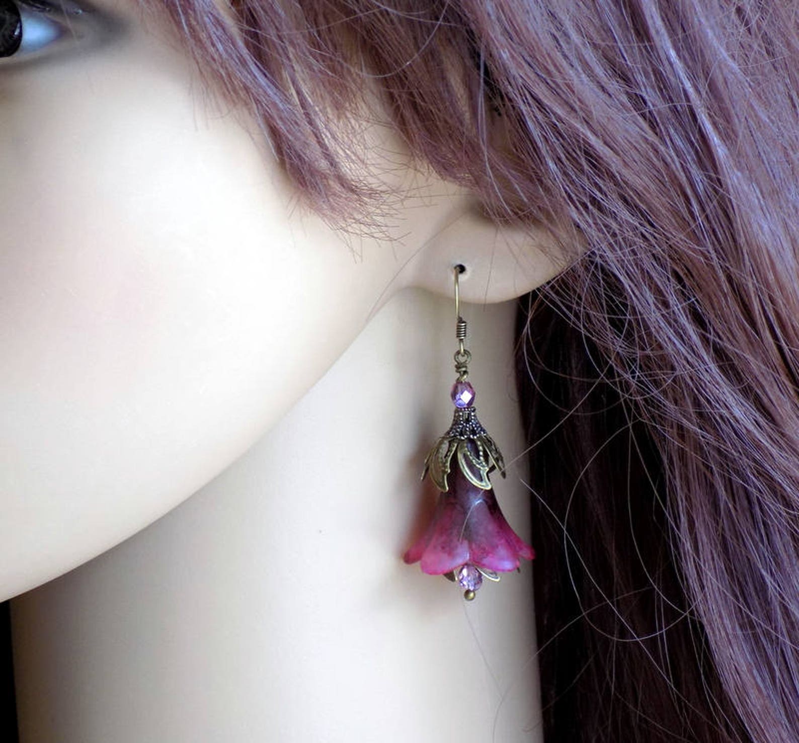 Raspberry Pink Flower Earrings Dark Pink Earrings Hand - Etsy