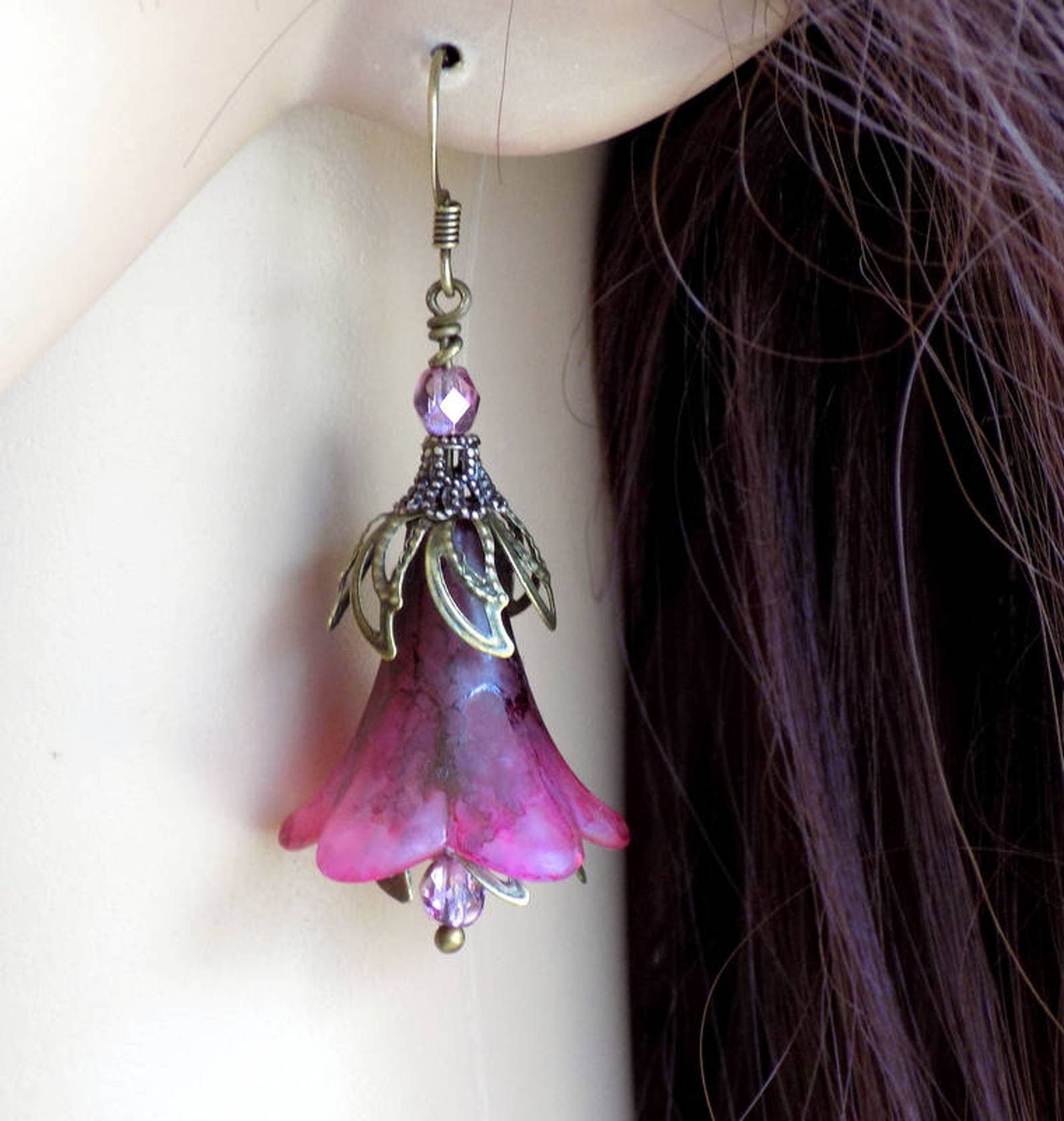 Raspberry Pink Flower Earrings Dark Pink Earrings Hand - Etsy