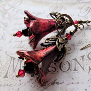 Scarlet, Crimson, Gold claribel Flower Earrings, Hand Painted Boho ...