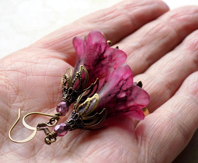 Raspberry Pink Flower Earrings Dark Pink Earrings Hand - Etsy