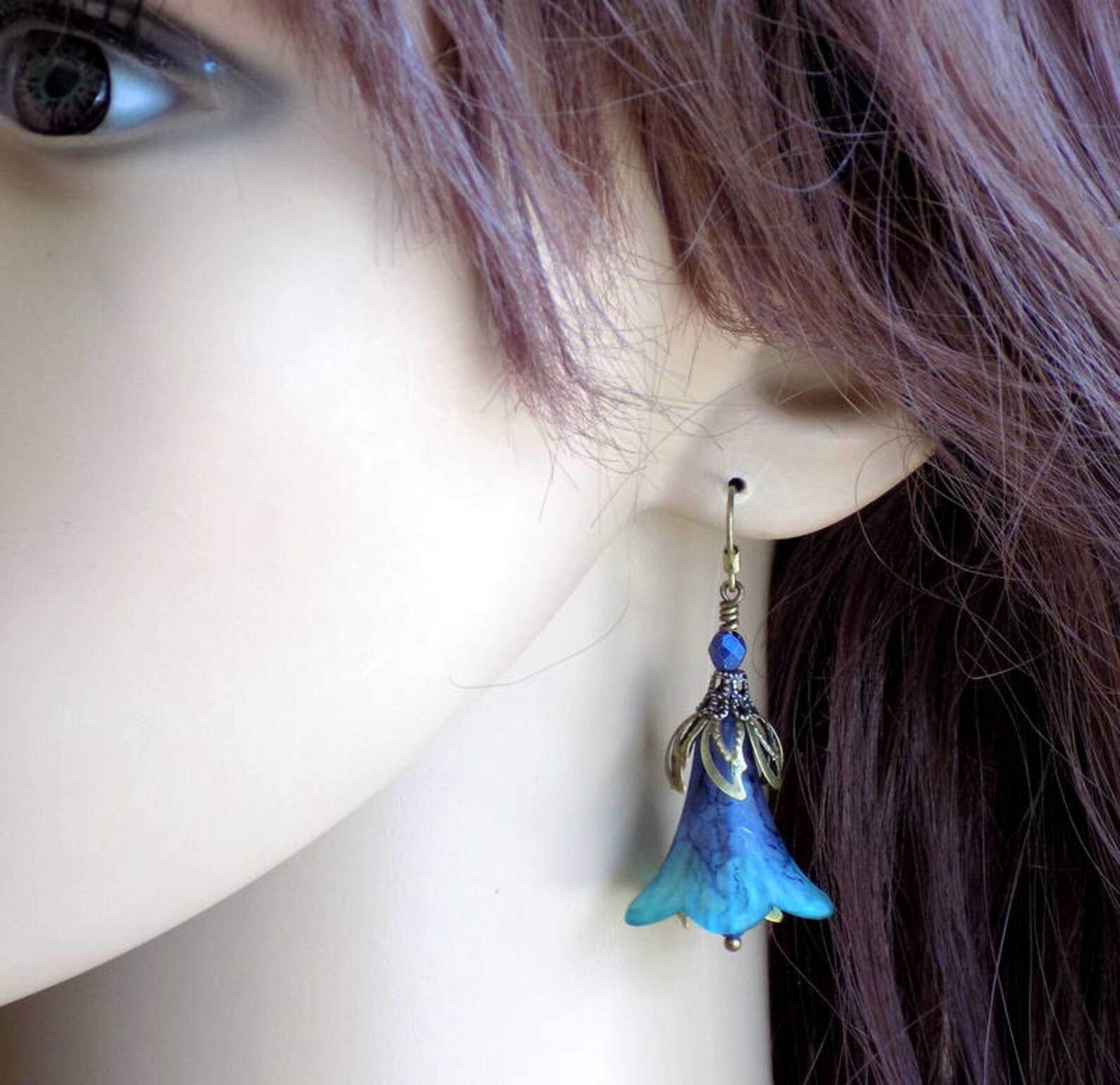Denim Blue Flower Earrings Blue and Teal Flower Earrings - Etsy UK