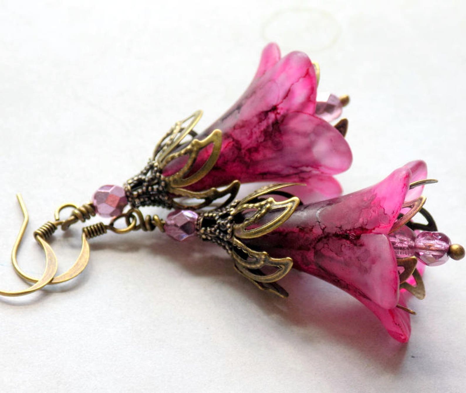 Raspberry Pink Flower Earrings Dark Pink Earrings Hand - Etsy