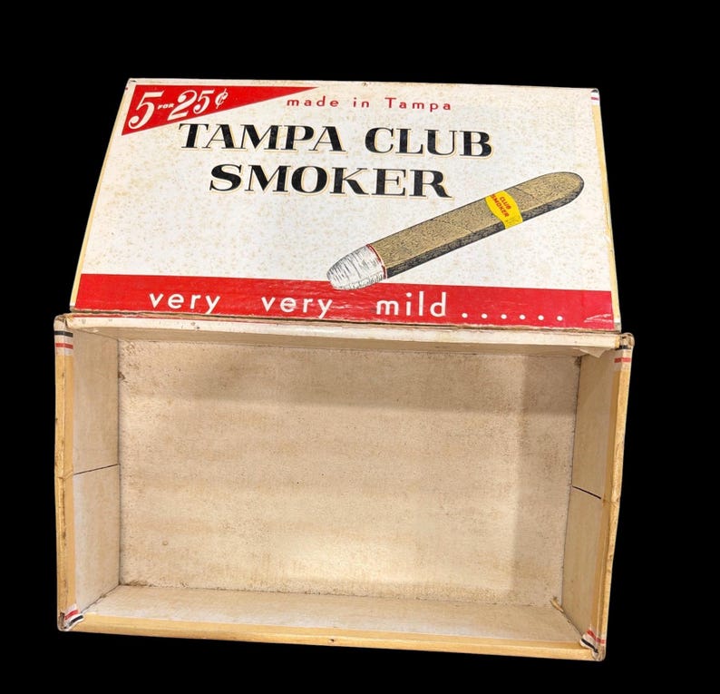 Vintage Tampa Club Smoker Cigar Box 1950s Wood Crate Rustic Storage ...