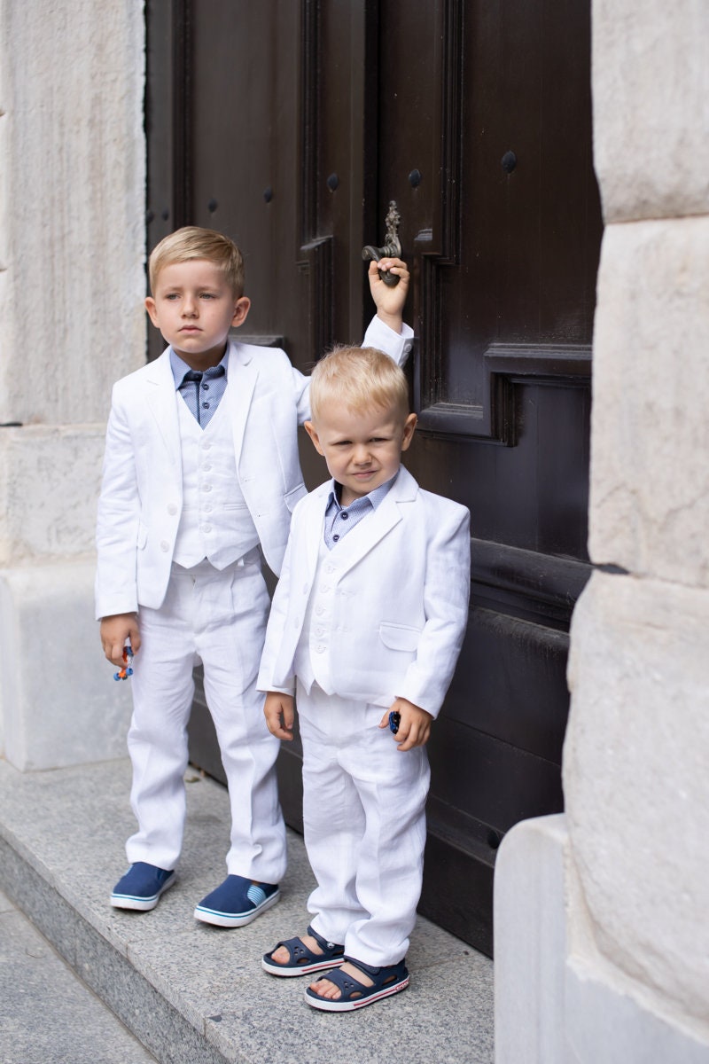 Wedding boy outfit Baptism suit 3 pcs. linen boy suit Ring | Etsy