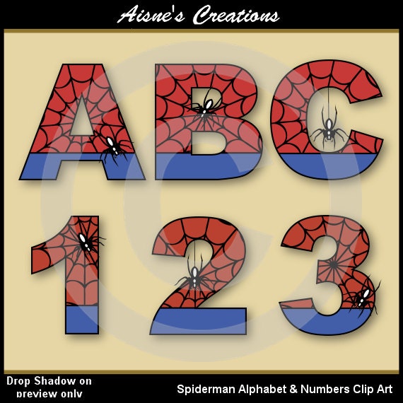 Spiderman Alphabet Letters & Numbers Clip Art Graphics | Etsy