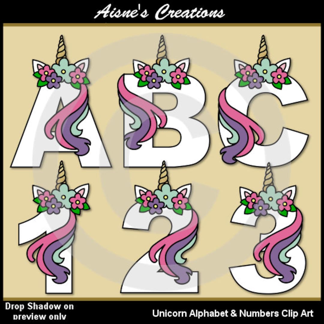 Unicorn Alphabet Letters & Numbers Clip Art Graphics - Etsy