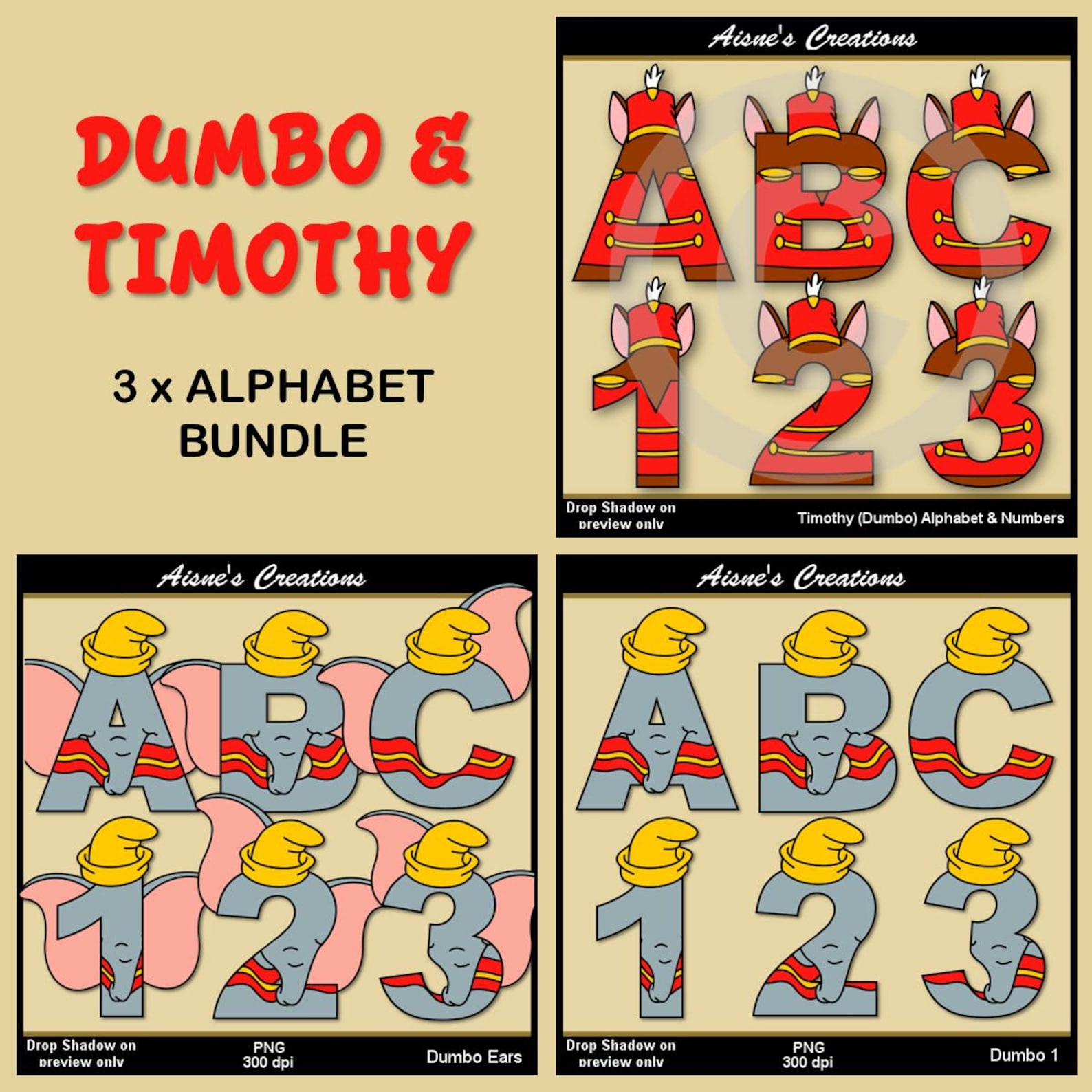 Dumbo Alphabet Letters & Numbers PNG Bundle - Etsy