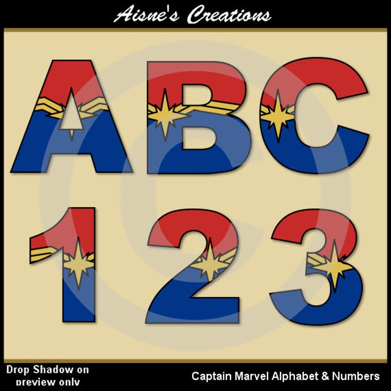 Captain Marvel Alphabet Letters & Numbers Clip Art Graphics | Etsy