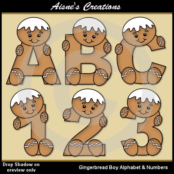 Gingerbread Boy Alphabet & Numbers Clip Art Graphics by Aisne's ...