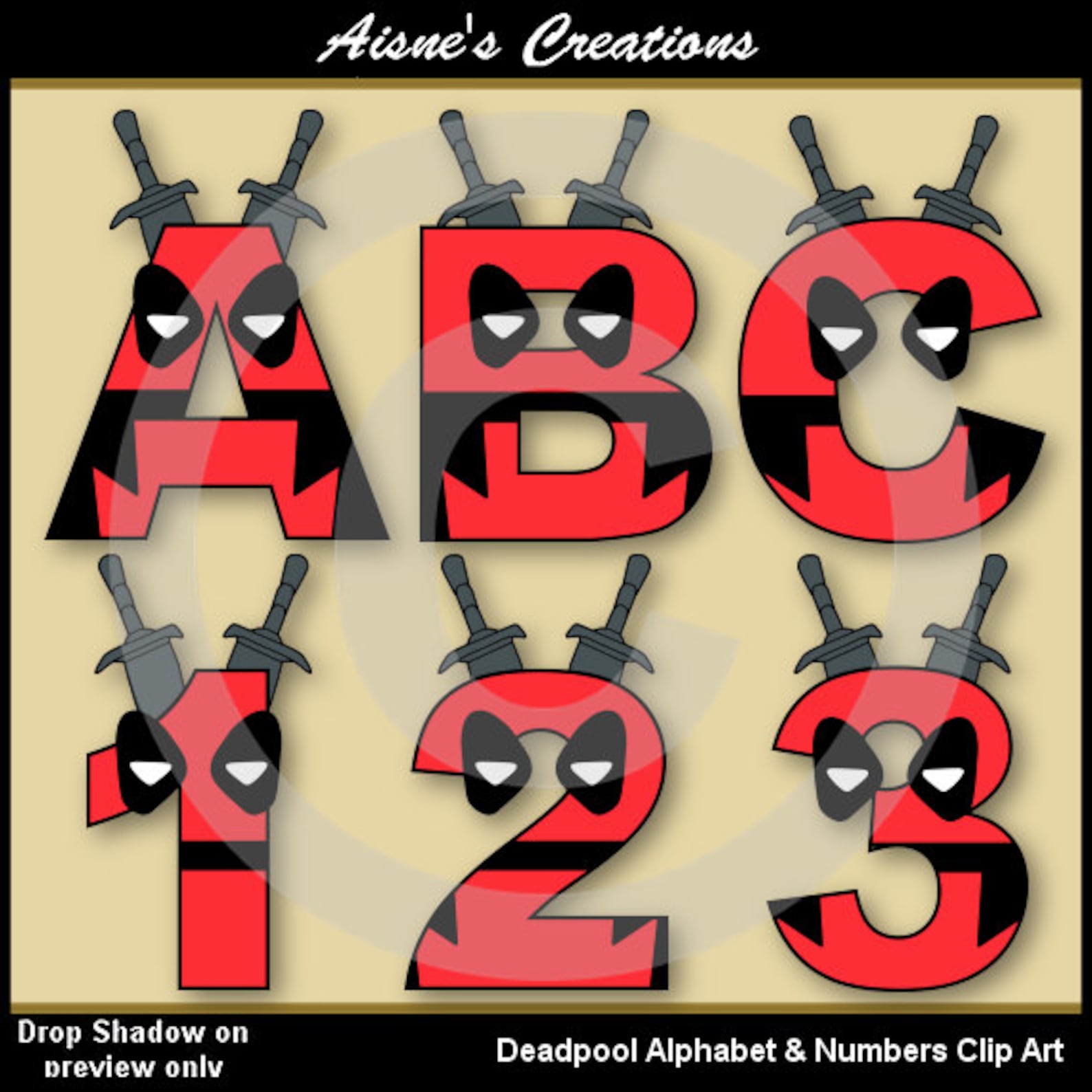 Deadpool Alphabet Letters & Numbers Clip Art Graphics - Etsy