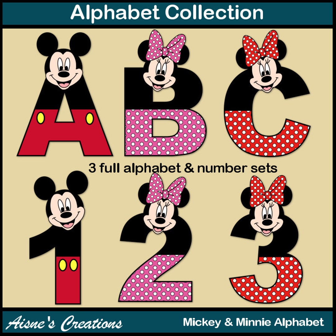 Mickey and Minnie Alphabet & Numbers Clip Art Set - Etsy