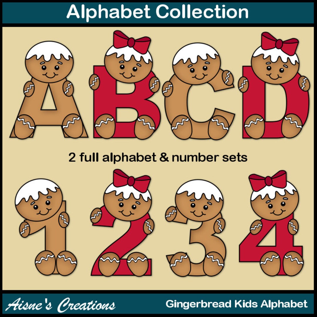 Gingerbread Kids Alphabet & Numbers Clip Art Graphics - Etsy