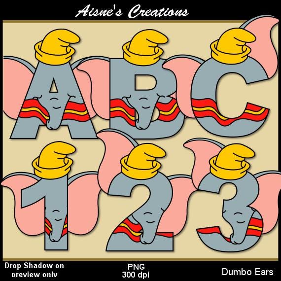 Dumbo Alphabet Letters & Numbers PNG Bundle - Etsy